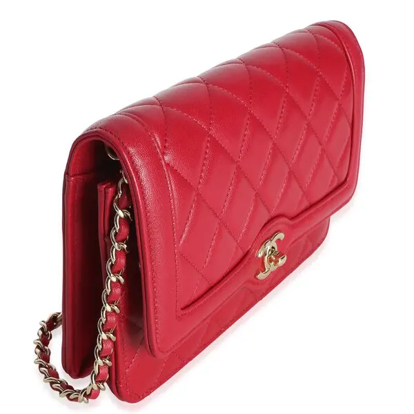 Chanel Quilted Lambskin Wallet On Chain - Red
