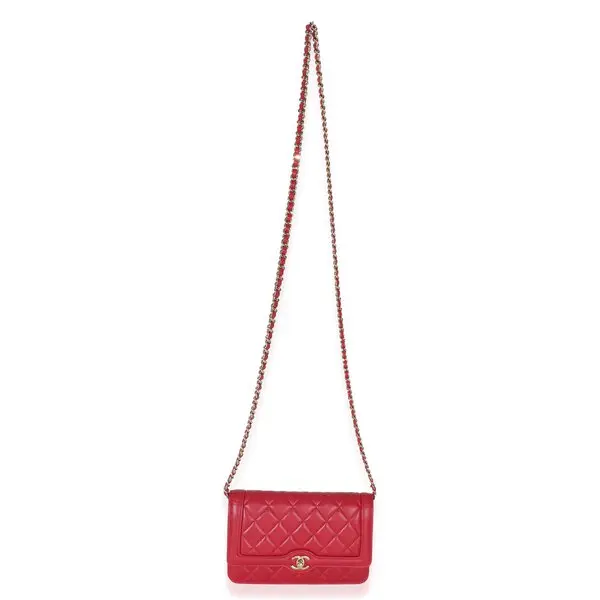 Chanel Quilted Lambskin Wallet On Chain - Red