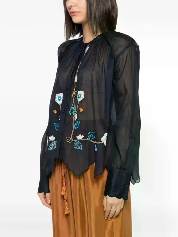 FORTE_FORTE Floral-beaded Scalloped Shirt