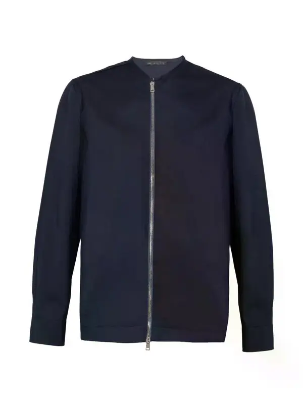 LOW BRAND Collarless Zip-up Jacket - Blue