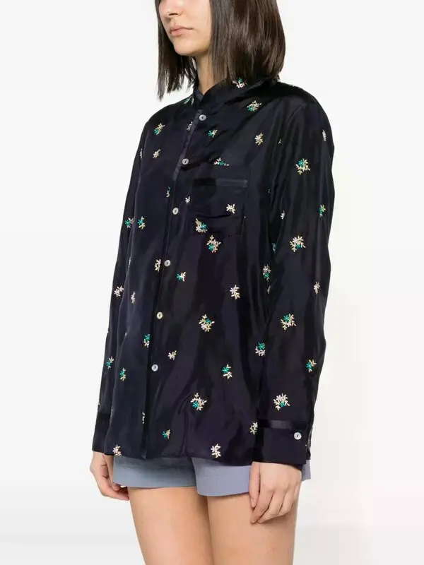 FORTE_FORTE Floral-embroidered Silk Shirt