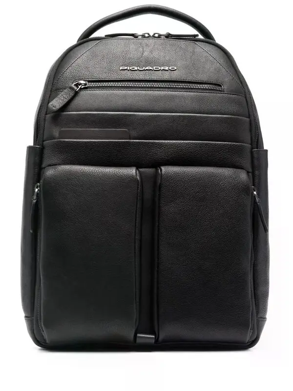 PIQUADRO Calf Leather Backpack With Logo Plaque - Black