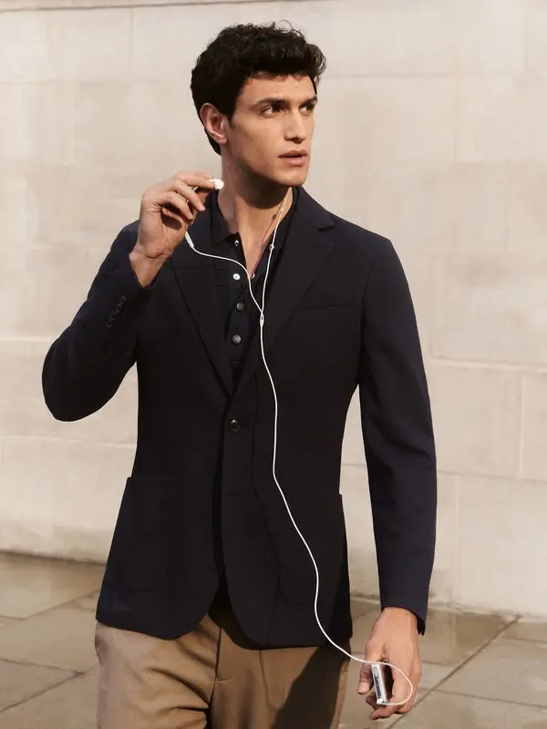 REISS Gerrard Tailored Fit Textured Jersey Single-breasted Suit Blazer - Navy