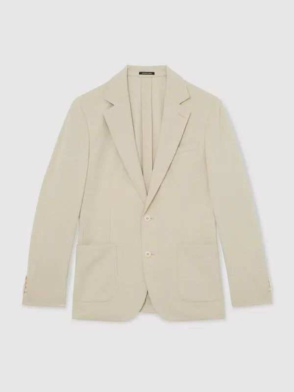 REISS Gerrard Tailored Fit Textured Jersey Single-breasted Suit Blazer - Stone