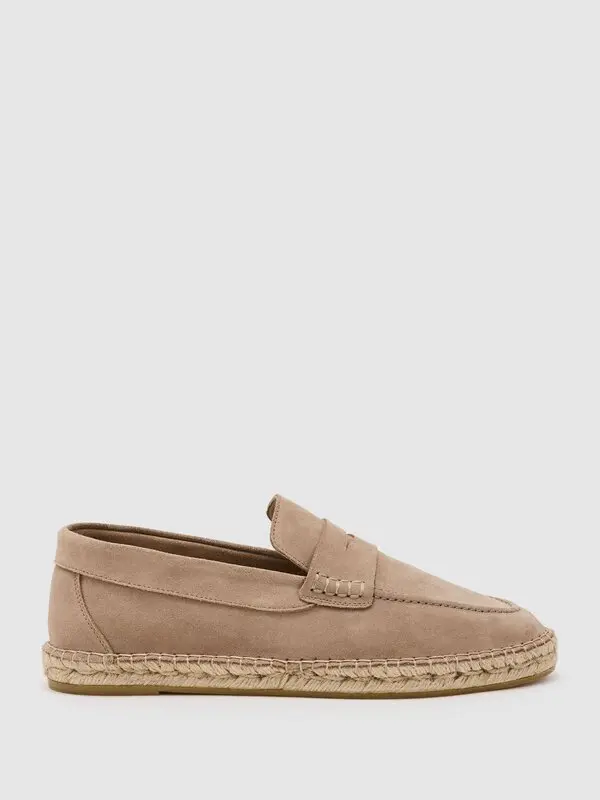 REISS Suede Penny Loafer Espadrilles - Stone