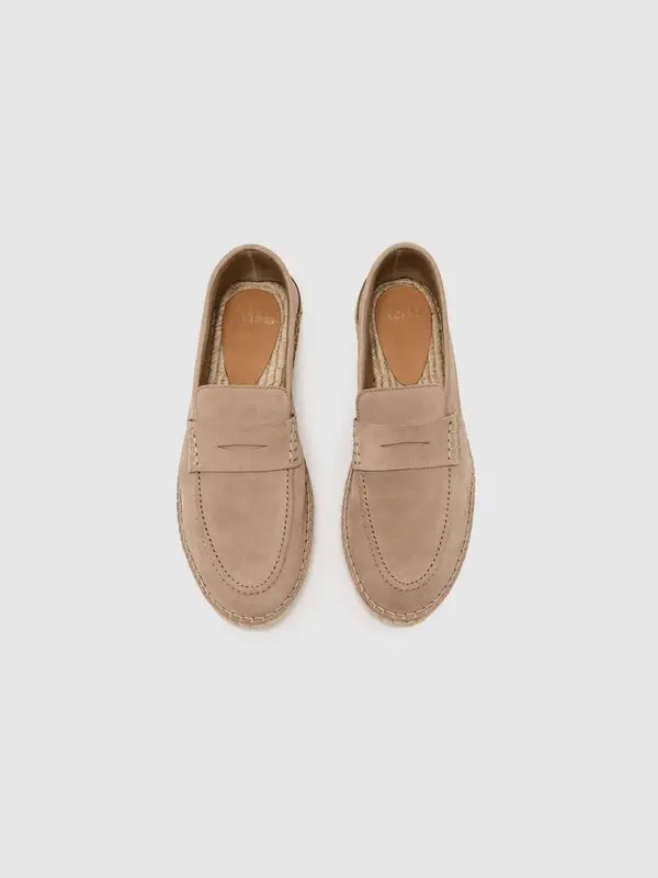 REISS Suede Penny Loafer Espadrilles - Stone