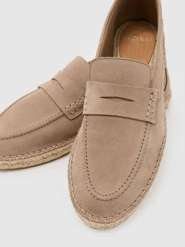 REISS Suede Penny Loafer Espadrilles - Stone