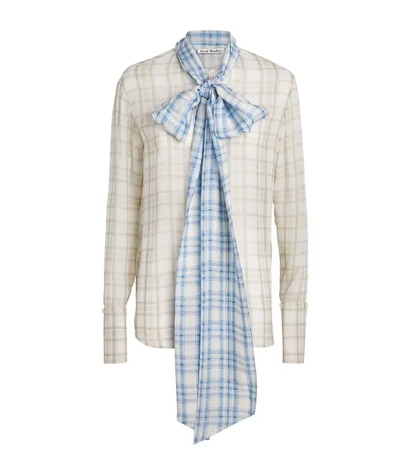 Acne Studios Silk Check Scarf-collar Shirt - Green