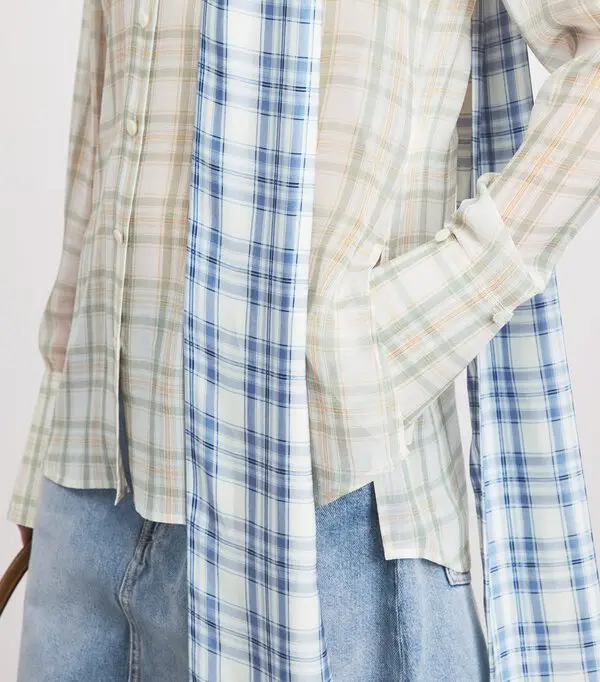 Acne Studios Silk Check Scarf-collar Shirt - Green