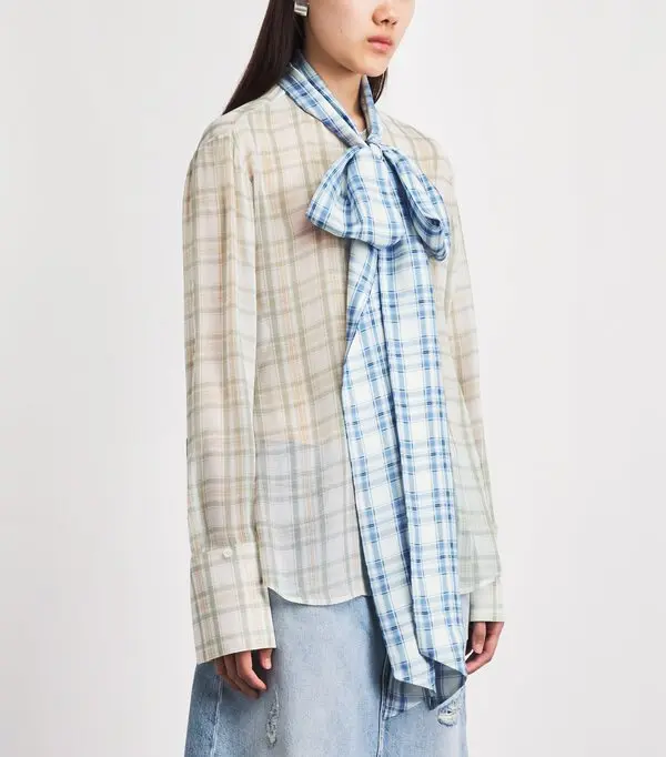 Acne Studios Silk Check Scarf-collar Shirt - Green