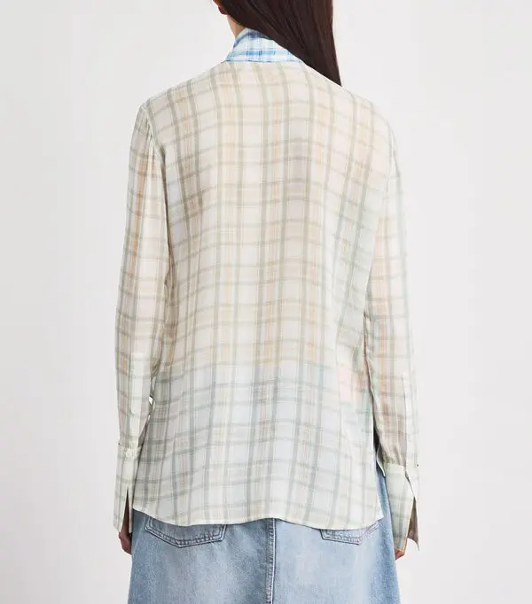 Acne Studios Silk Check Scarf-collar Shirt - Green