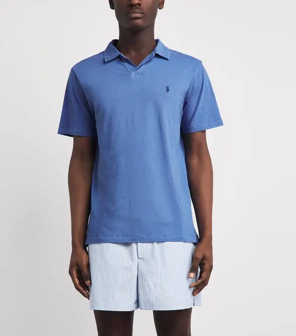 Polo Ralph Lauren Cotton-linen Open-collar Polo Shirt - Blue