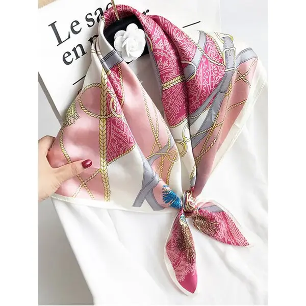 SILKSILKY Pure Mulberry Silk Printed Square Shawl Scarf - Pink