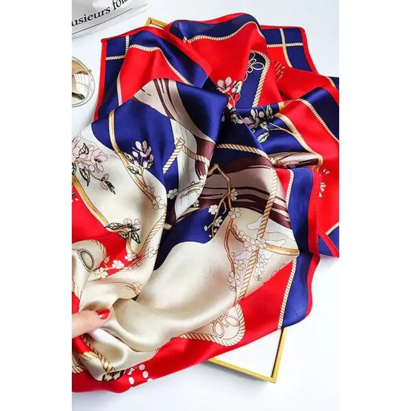 SILKSILKY Pure Mulberry Silk Printed Square Shawl Scarf - Red