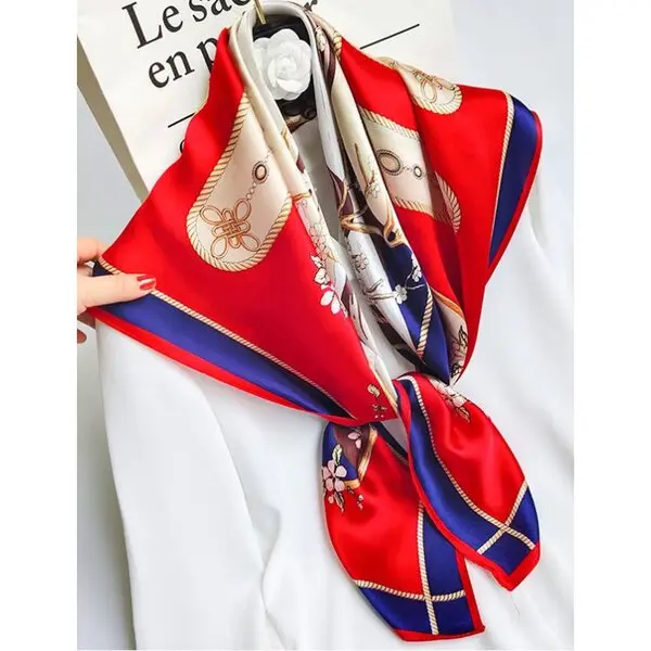 SILKSILKY Pure Mulberry Silk Printed Square Shawl Scarf - Red