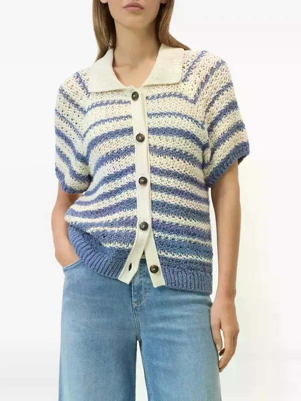 Closed Striped Short-sleeve Cardigan - Neutrals