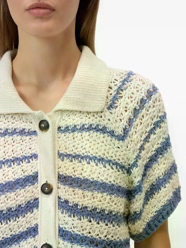 Closed Striped Short-sleeve Cardigan - Neutrals