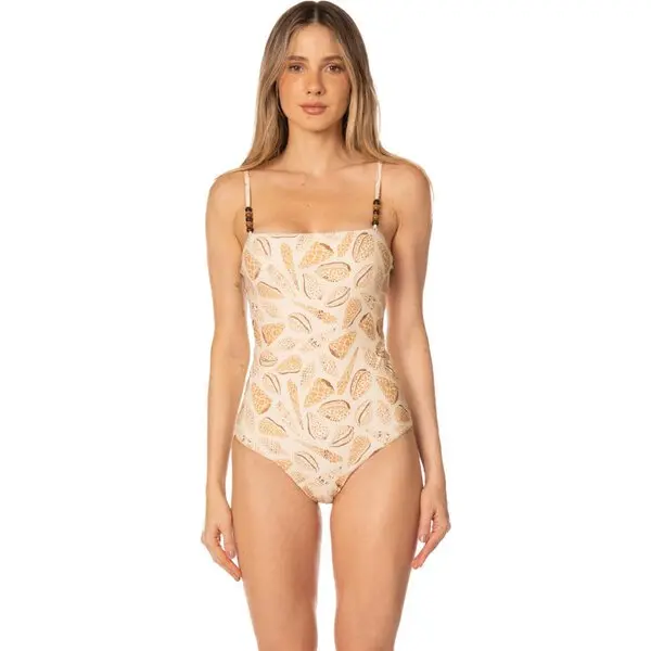 KIBYS Shell Tides Print Serina Sculpt One-piece Swimsuit - Beige Shells Print