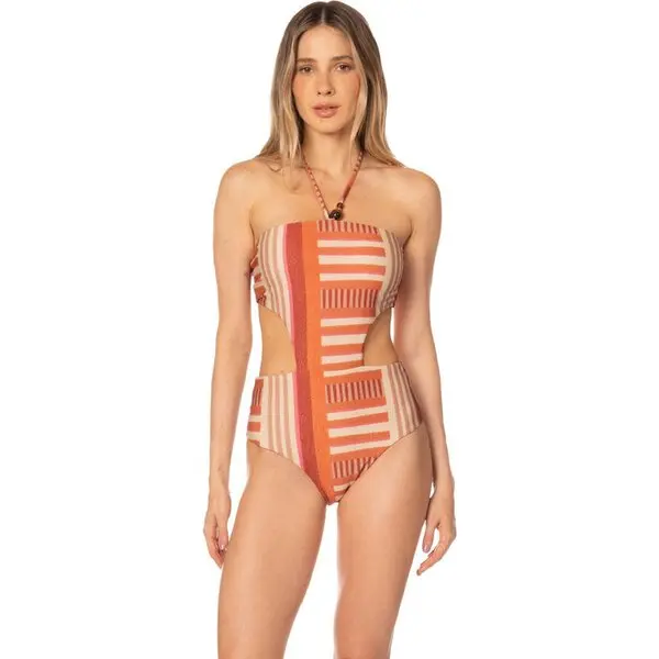 KIBYS Striped Print Rocky Trikini One Piece - Sunset Stripes