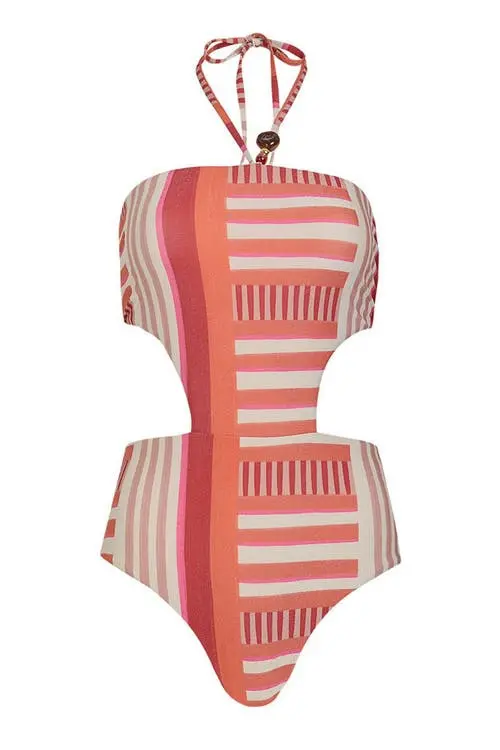 KIBYS Striped Print Rocky Trikini One Piece