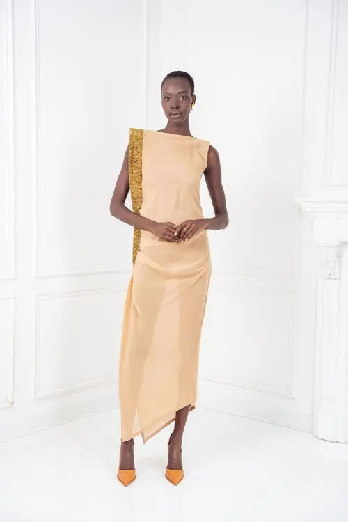Chuks Collins The Aurelia Beaded Silk Chiffon Gown - Neutrals