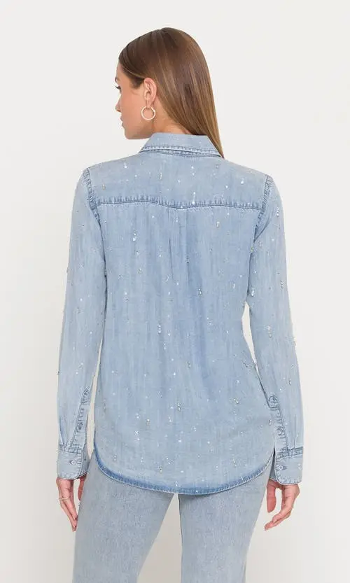 Generation Love Embellished Denim Shirt - Light Blue