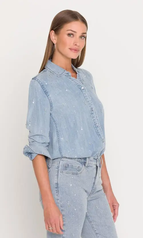 Generation Love Embellished Denim Shirt - Light Blue