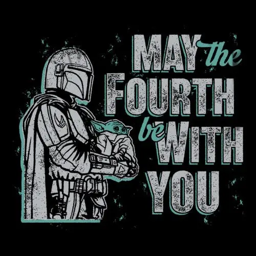 STAR WARS: THE MANDALORIAN Distressed Mando And Grogu May The Fourth Short Sleeve Graphic T-shirt - Black