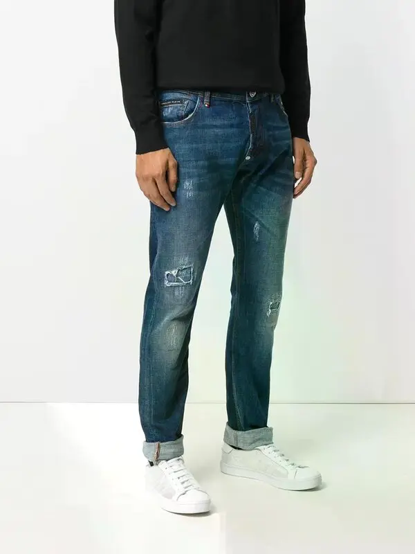Philipp Plein Distressed Slim-fit Jeans - Blue
