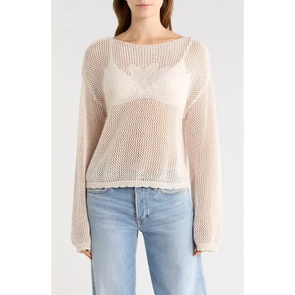 PACSUN Floral Openwork Knit Top - Ivory