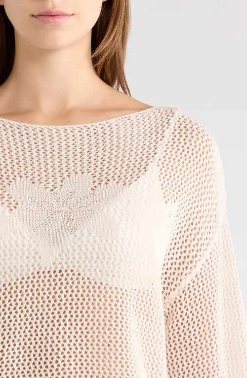 PACSUN Floral Openwork Knit Top - Ivory