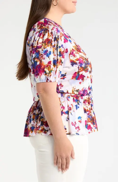 Loveappella Abstract Print Peplum Top - Fuchsia/violet