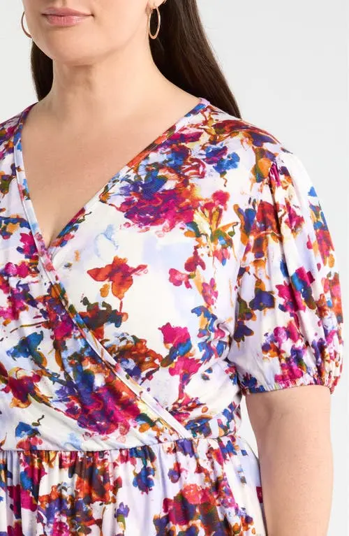 Loveappella Abstract Print Peplum Top - Fuchsia/violet