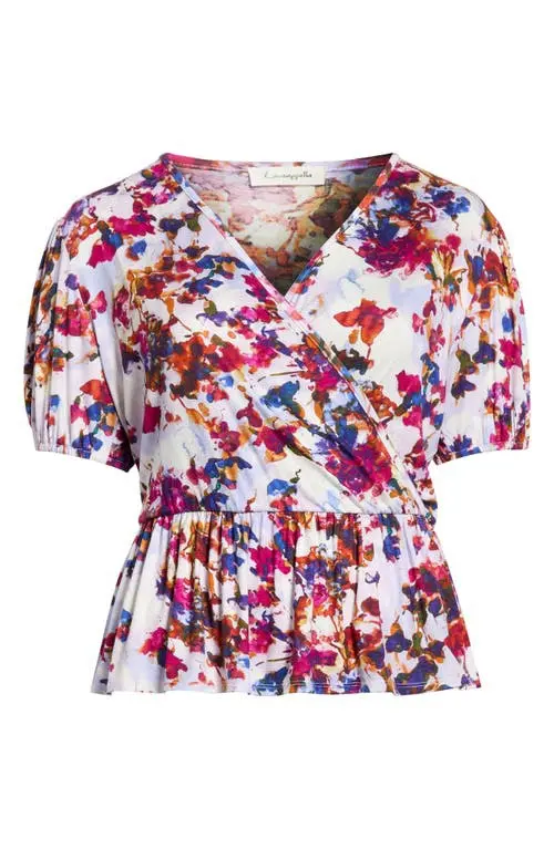 Loveappella Abstract Print Peplum Top - Fuchsia/violet