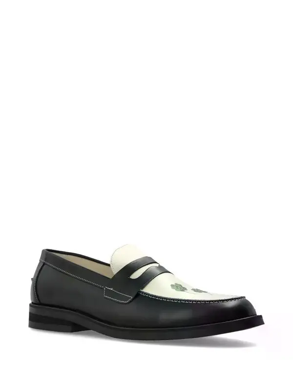 DUKE + DEXTER Wilde Clover-print Leather Loafers - Black