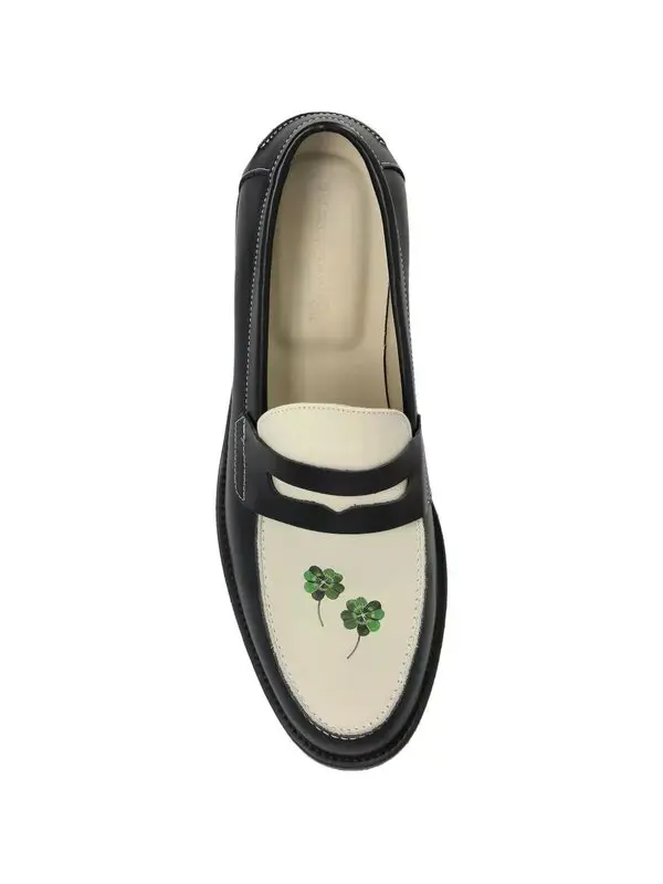 DUKE + DEXTER Wilde Clover-print Leather Loafers - Black