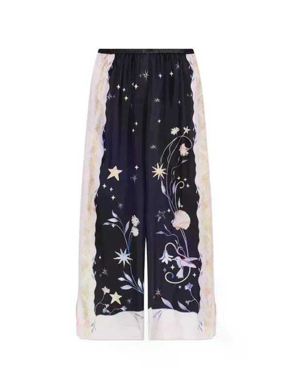 FORTE_FORTE Midnight Blue Celestial And Floral Print Palazzo Pants - Black