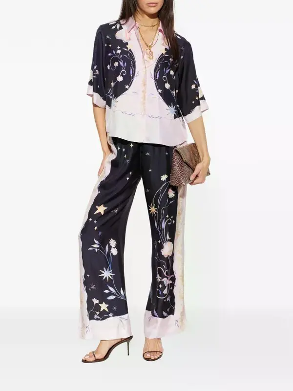 FORTE_FORTE Midnight Blue Celestial And Floral Print Palazzo Pants - Black