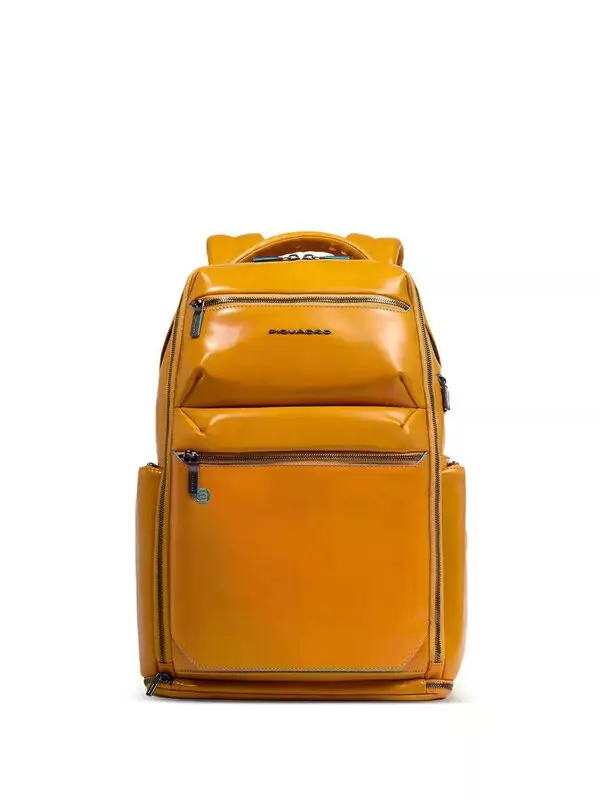 PIQUADRO Leather Backpack With Logo Plaque - Orange