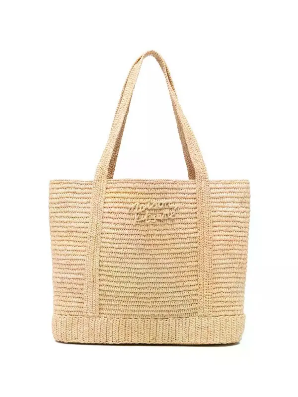 Maison Kitsuné Logo Lettering Raffia Tote Bag - Neutrals