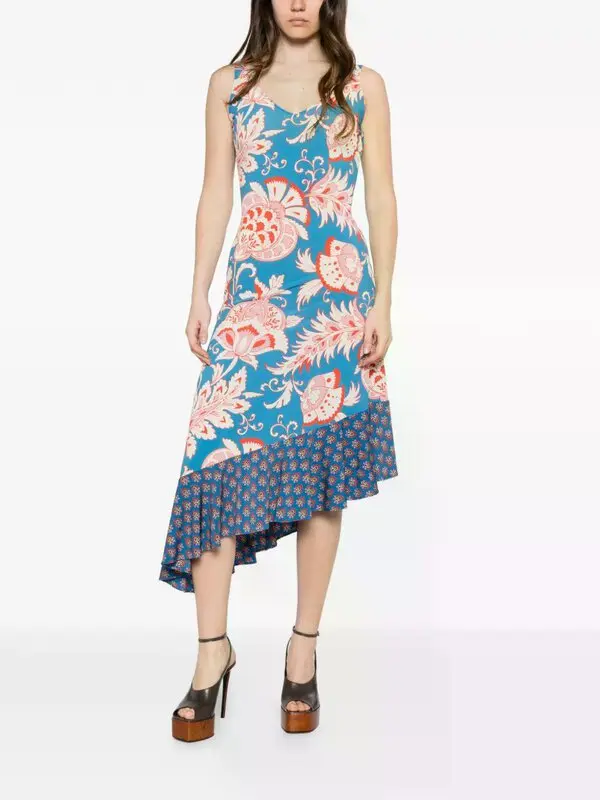 Etro Floral-print Ruffled Midi Dress - Blue