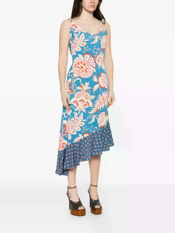 Etro Floral-print Ruffled Midi Dress - Blue