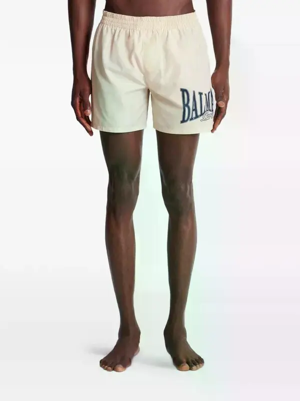 Balmain Logo-print Swim Shorts - Neutrals