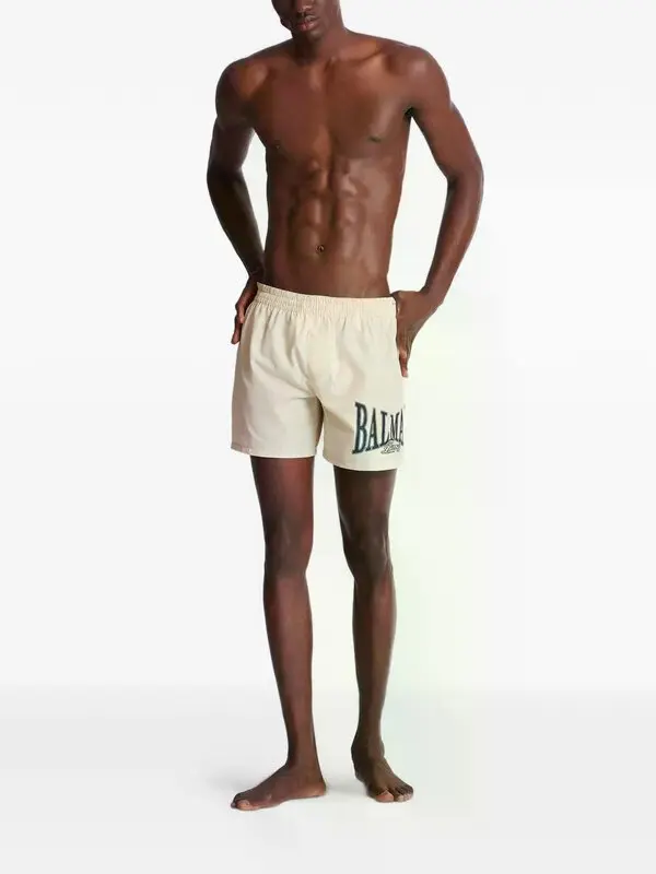 Balmain Logo-print Swim Shorts - Neutrals