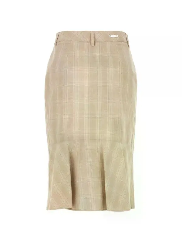 Iceberg Check Ruffled Midi Skirt - Neutrals