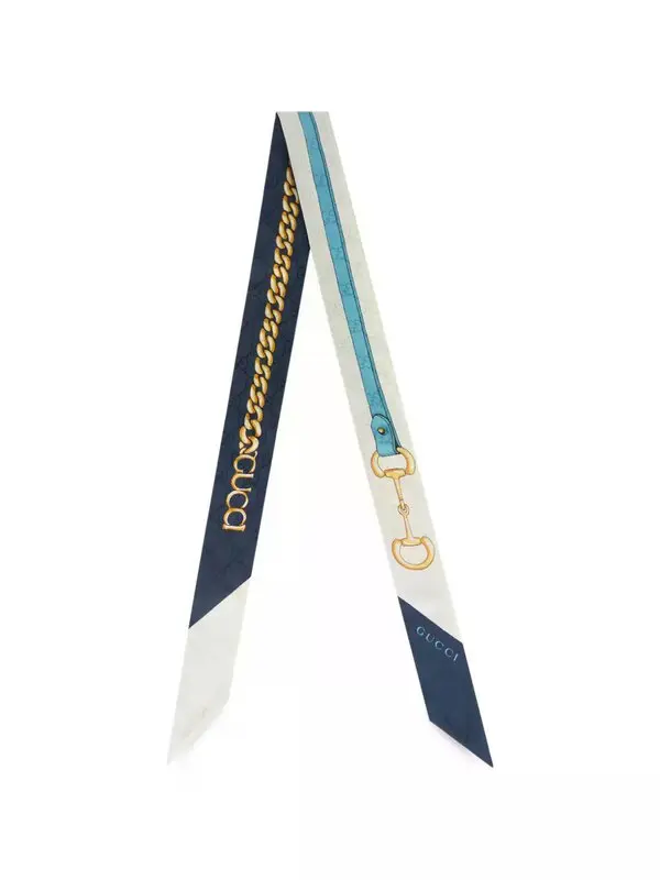 Gucci Horsebit Chain-print Scarf - Blue