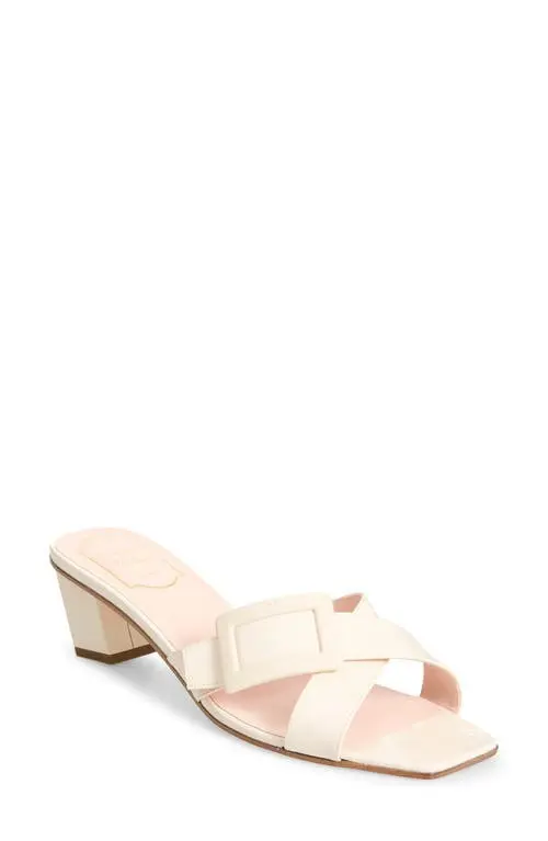 ROGER VIVIER Belle Vivier Crisscross Strap Block Heel Sandal - Cire