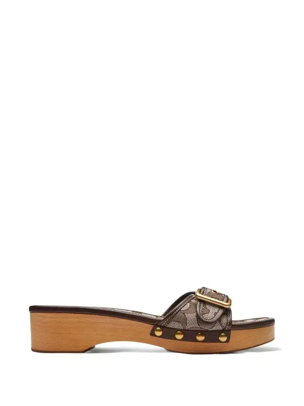 COACH Margot Monogram Buckled Sandals - Brown
