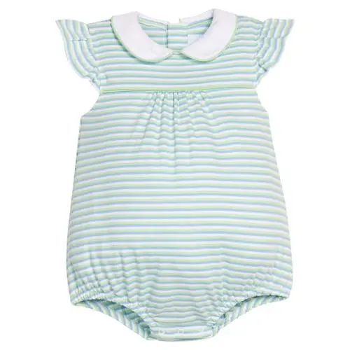 LITTLE ENGLISH Angel Sleeve Peter Pan Bubble - Greenview Stripe