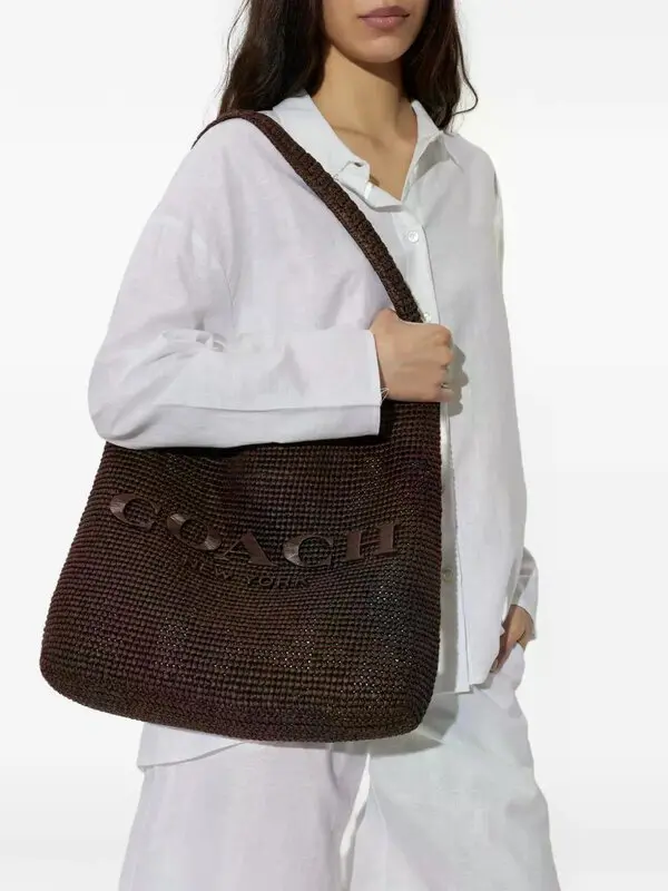 COACH Brooklyn Logo Woven Tote Bag - Brown